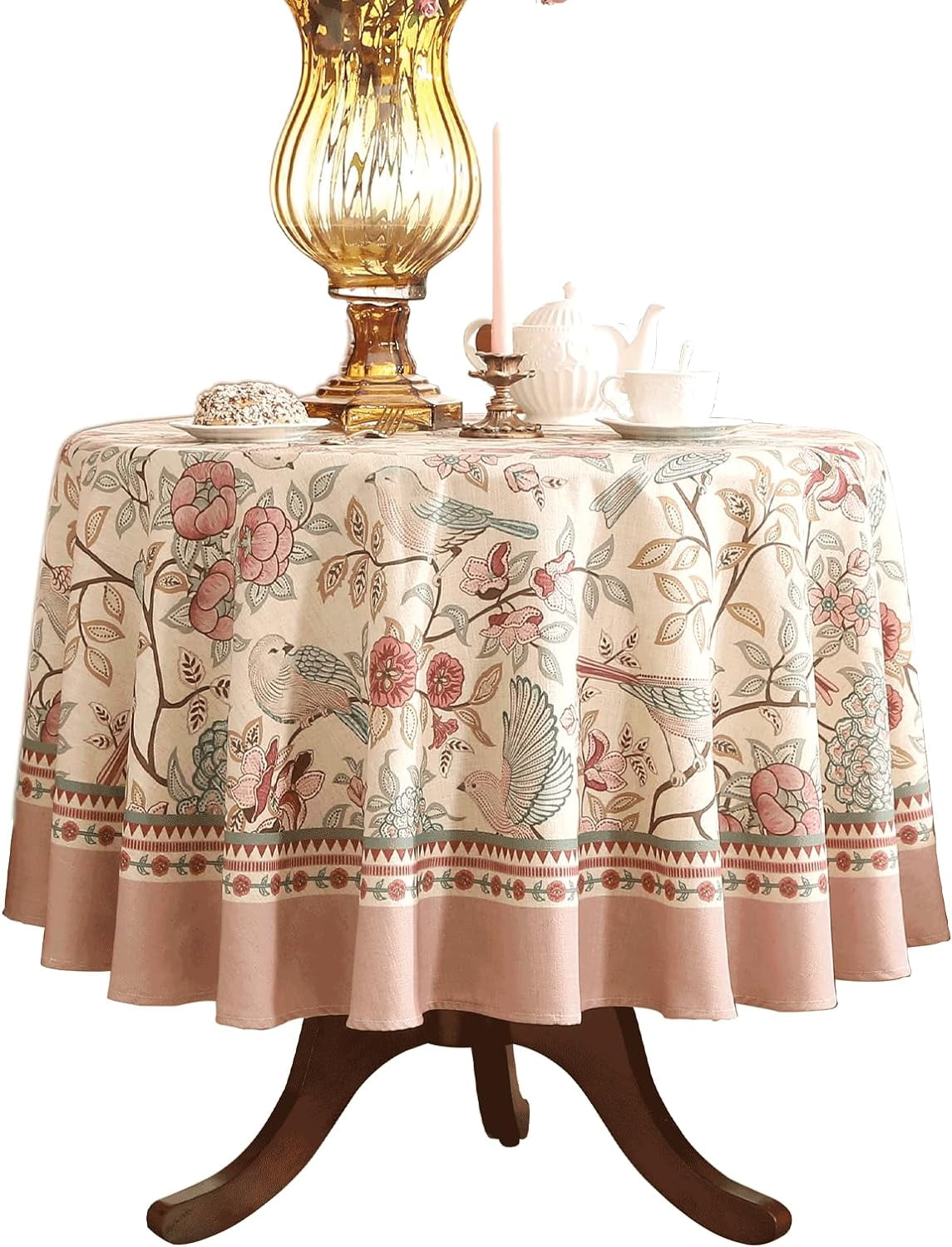 Designer Italian Floral Linen Tablecloth for Round Tables,French ...