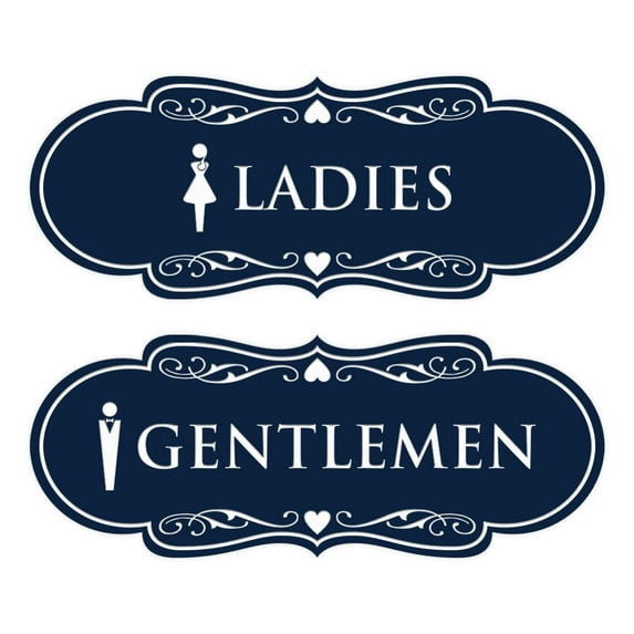 Designer Ladies and Gentlemen Figurines Restroom Signs, Set of 2 (Navy ...