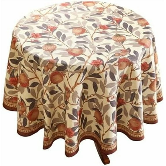 Designer Linen Small Round Tablecloth,Vintage Pomegranates and Leaves ...