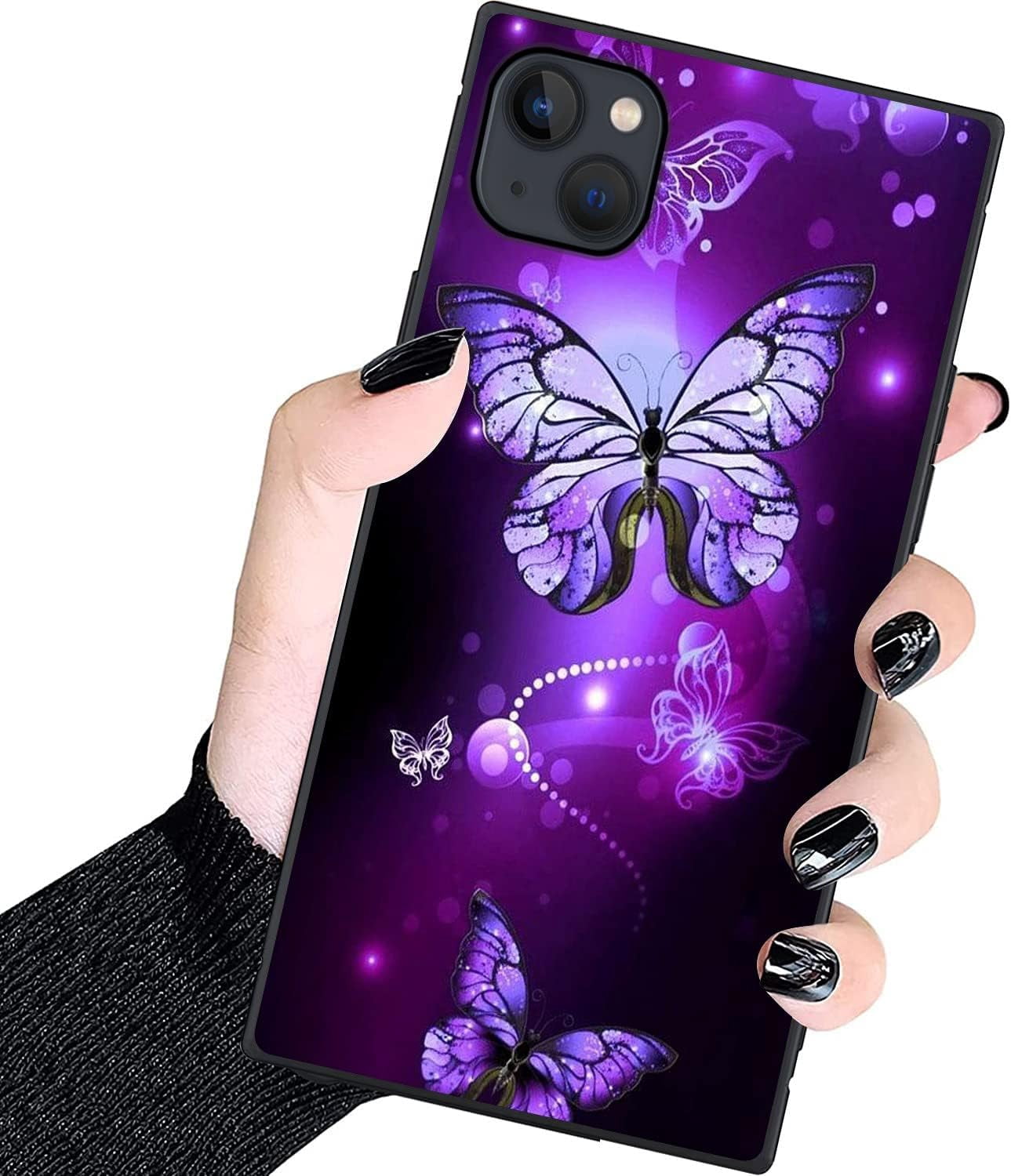 Designer Luxury Case for iPhone 15,Purple Butterfly Classic Checkered ...