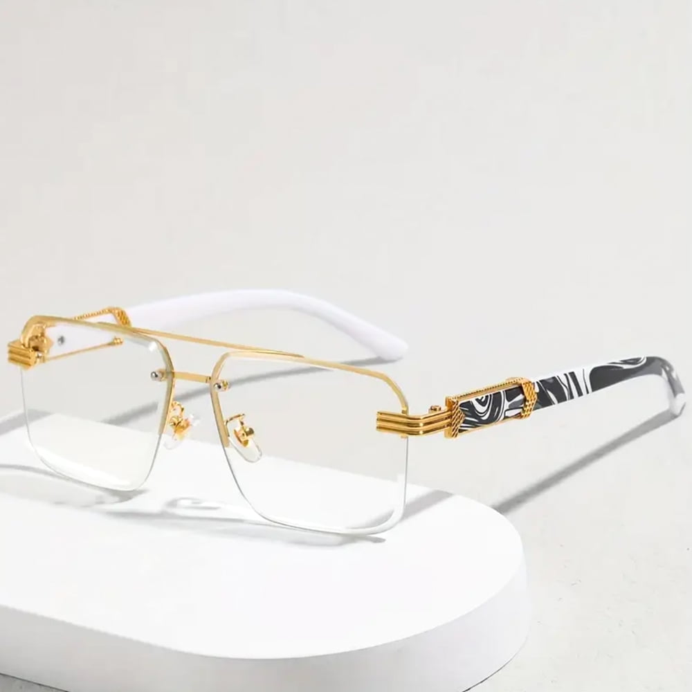 Designer Men Women Rimless Gold Frame Gray Marble Arm 90s Old School ...