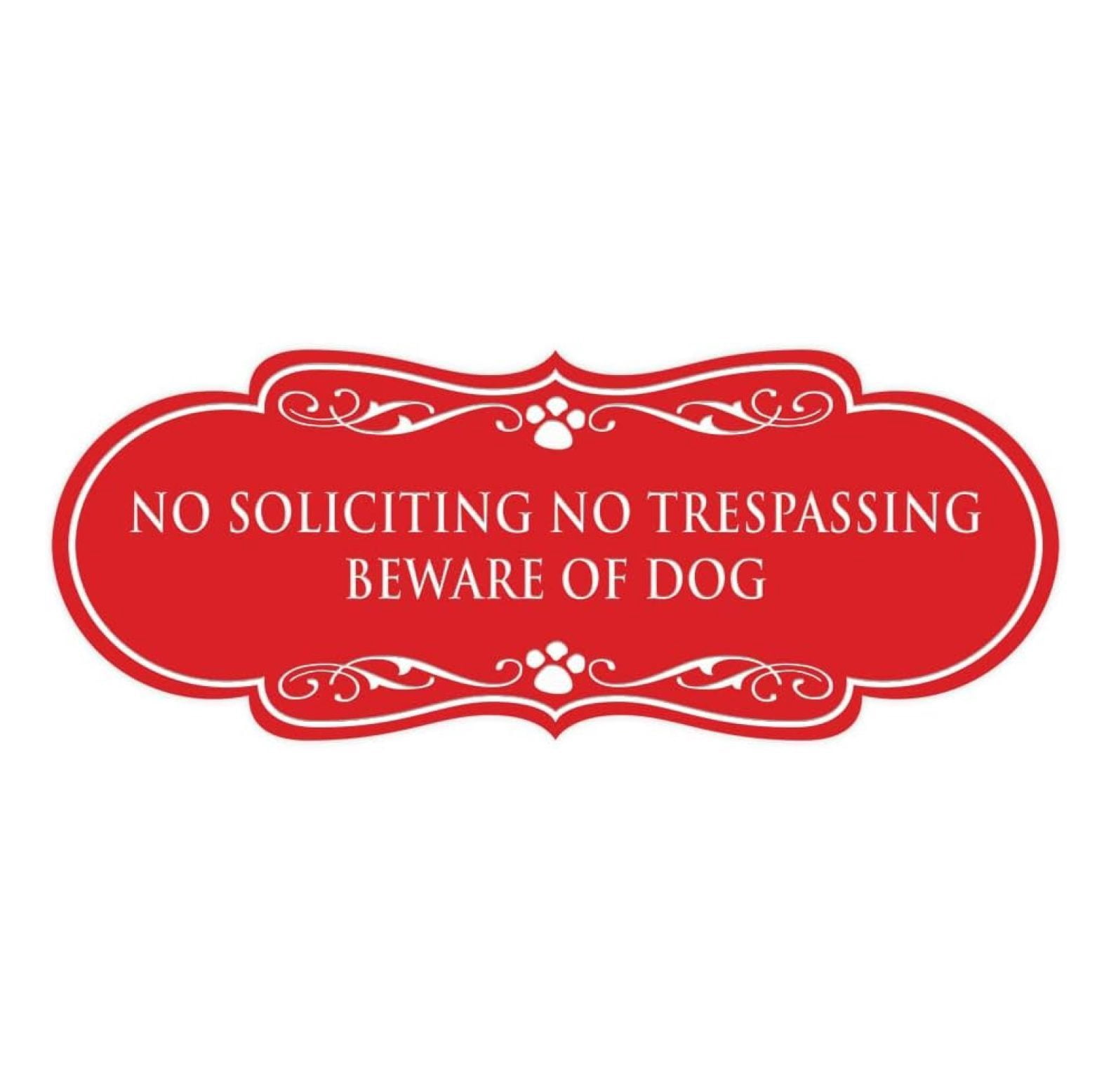Designer Paws, No Soliciting No Trespassing Beware of Dog Sign (Red ...
