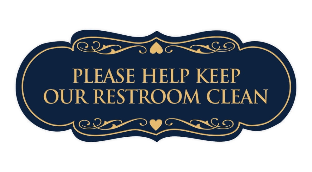 Designer Please Help Keep Our Restroom Clean Sign(Navy Blue/Gold ...