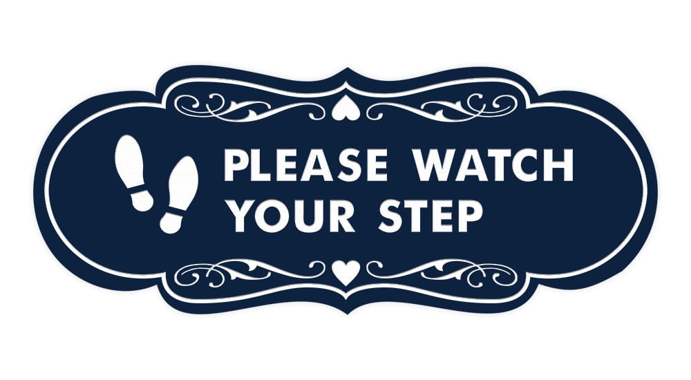 Designer Please Watch Your Step (Footprints) Sign (Navy Blue / White ...