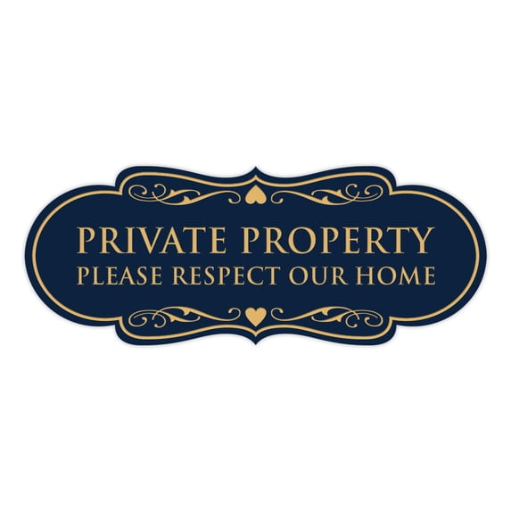 Designer Private Property Please Respect Our Home Sign (Navy Blue/Gold ...