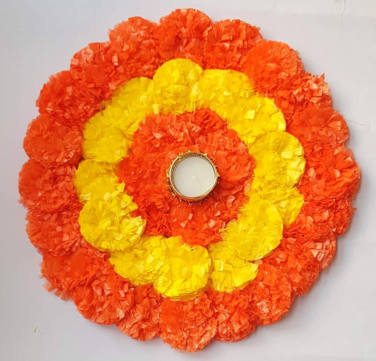 Designer Rangoli tealight Artificial Marigold Flower Mat on Canvas (12 ...