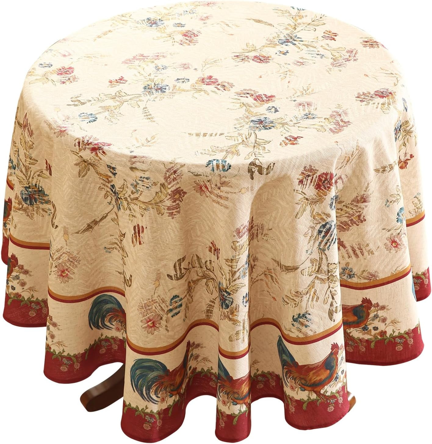 Designer Red Tablecloth for Round Tables,Vintage Linen with Animals and ...