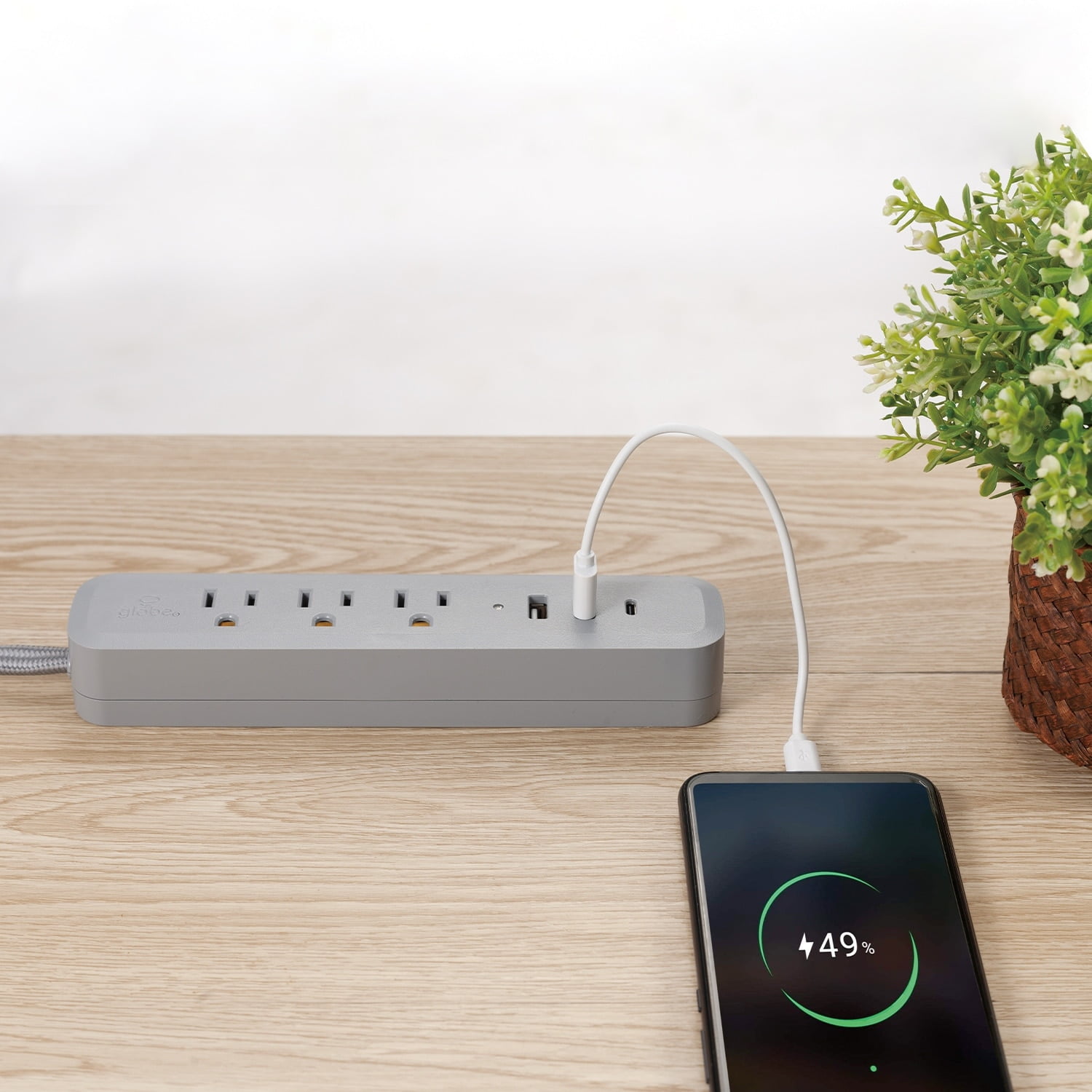 Designer Series 6-ft 3-Outlet Gray USB Surge Protector Power Strip ...