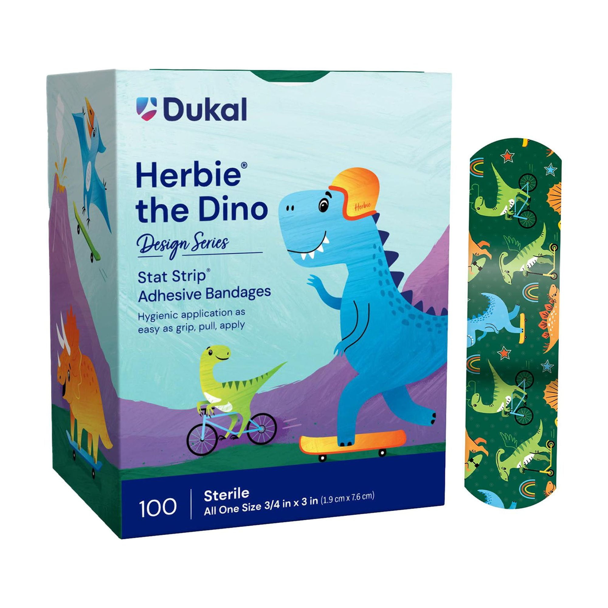 Stat Strip Kid Design (Herbie the Dinosaur) Plastic Adhesive Bandage ...