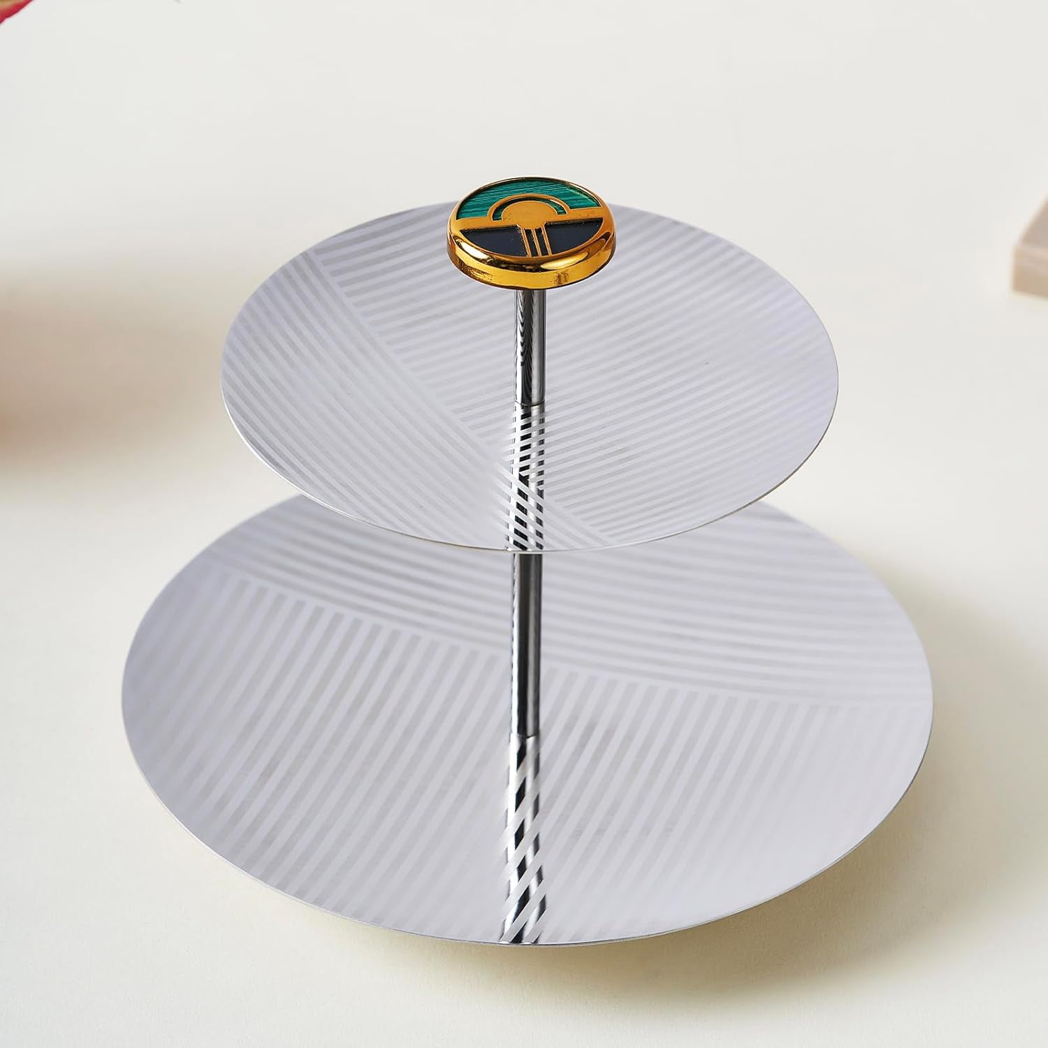 Designer Silver Stainless Steel Round Two Tier Platter | Cup Cake ...