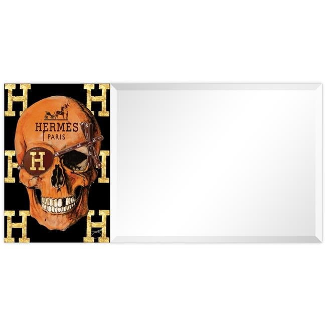 Designer Skull Rectangular Beveled Mirror on Free Floating Printed ...