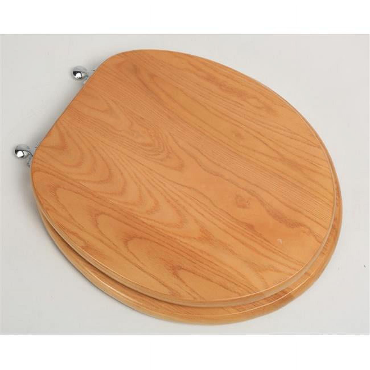Solid Round Oak Wood Toilet Seat, Natural Red Oak with Chrome Hinges ...