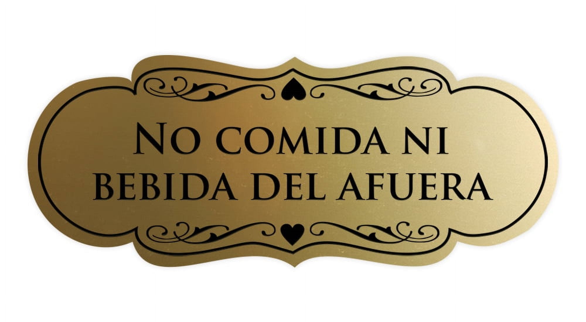 Designer Spanish No comida ni bebida del afuera Sign (Brushed Gold ...