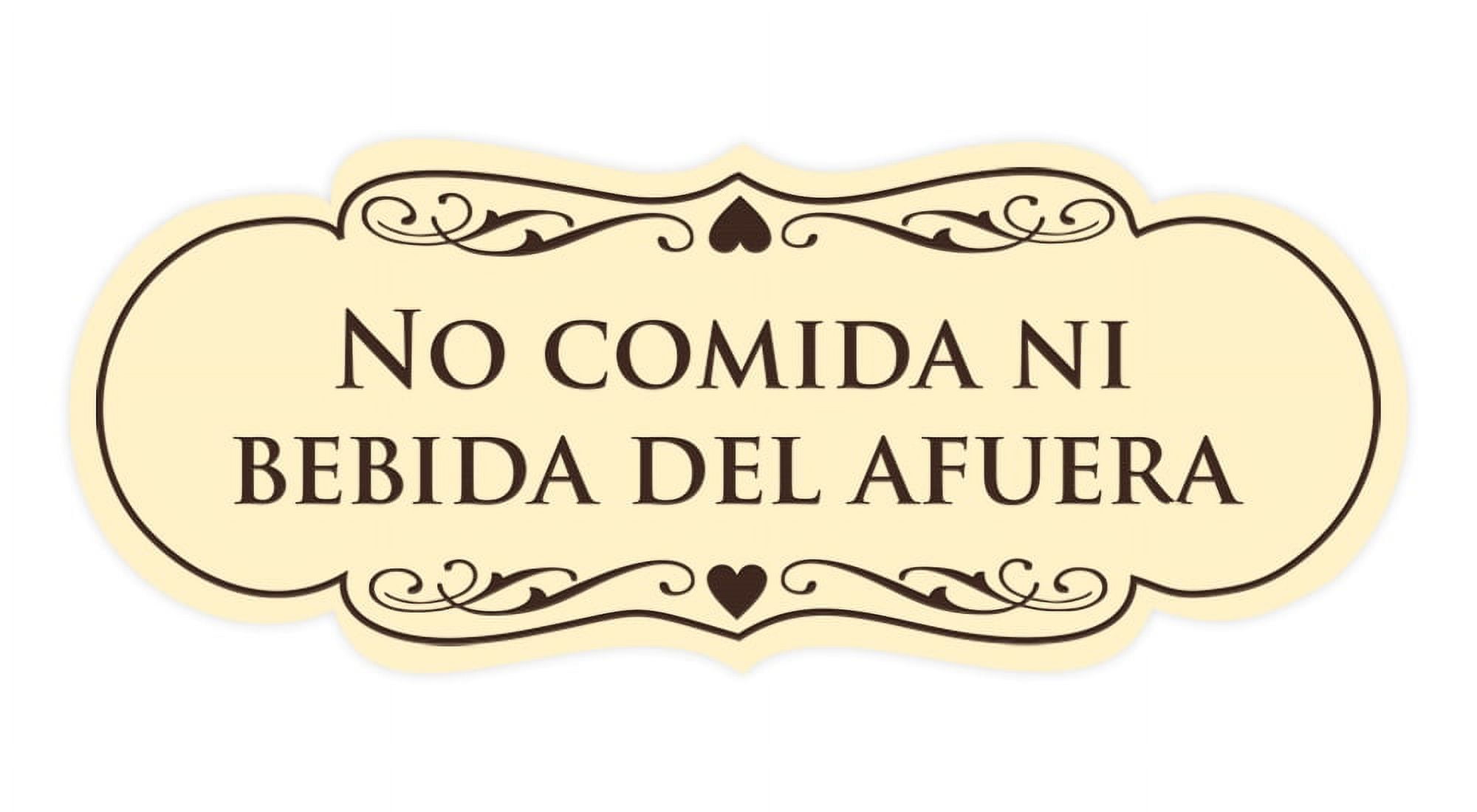 Designer Spanish No comida ni bebida del afuera Sign (Ivory/Dark Brown ...