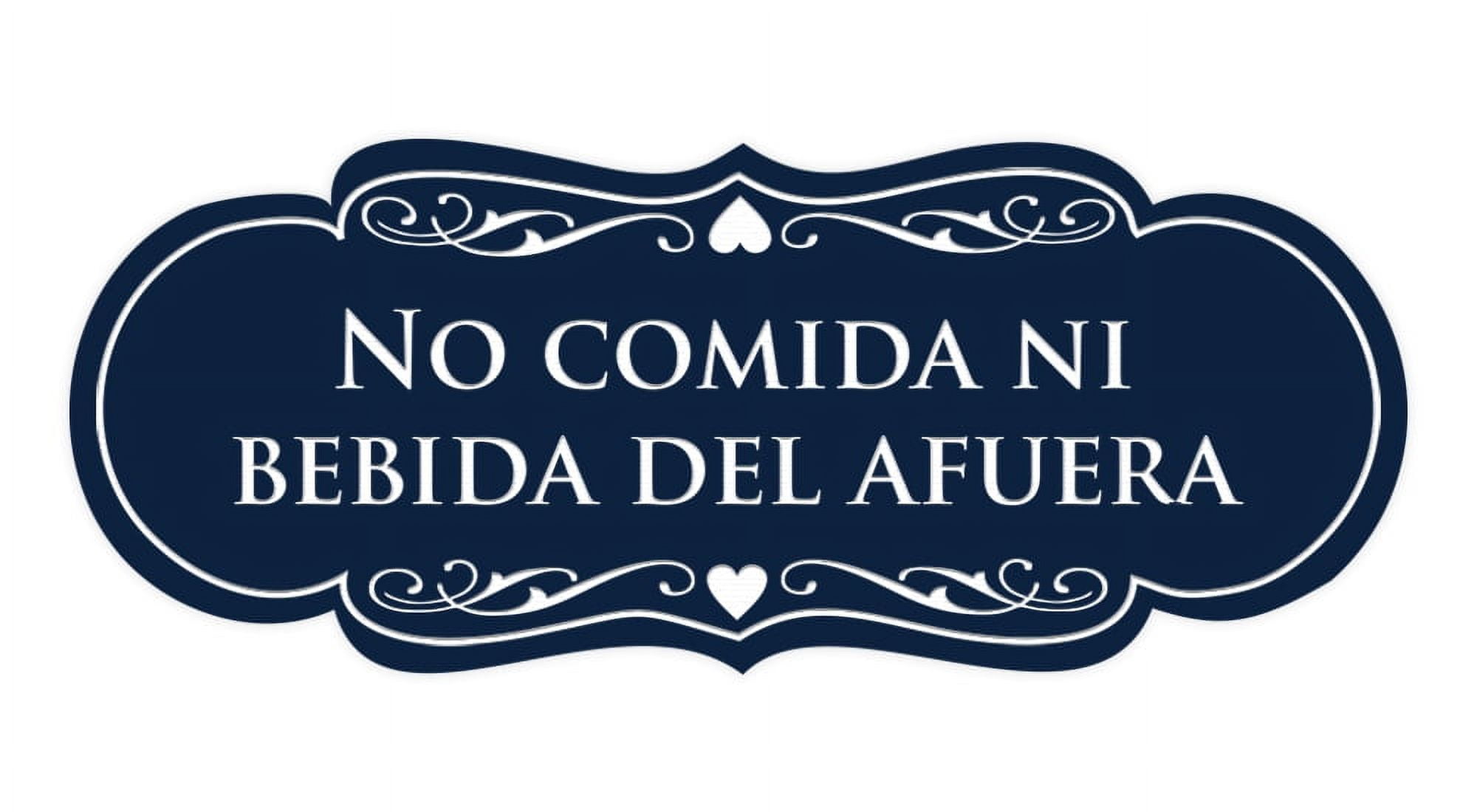 Designer Spanish No comida ni bebida del afuera Sign (Navy Blue / White ...