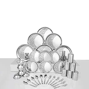 Designer Stainless Steel Delight Laser Bloom Dinner Set, 36 Pieces ...