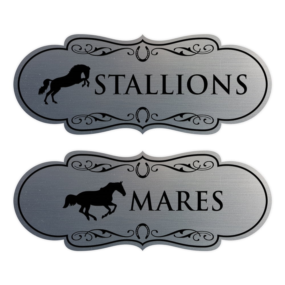 Designer Stallions and Mares, Restroom Signs, Set of 2 (Brushed Silver ...