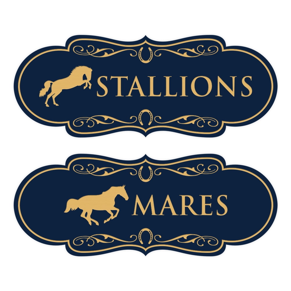 Designer Stallions and Mares, Restroom Signs, Set of 2 (Navy Blue/Gold ...