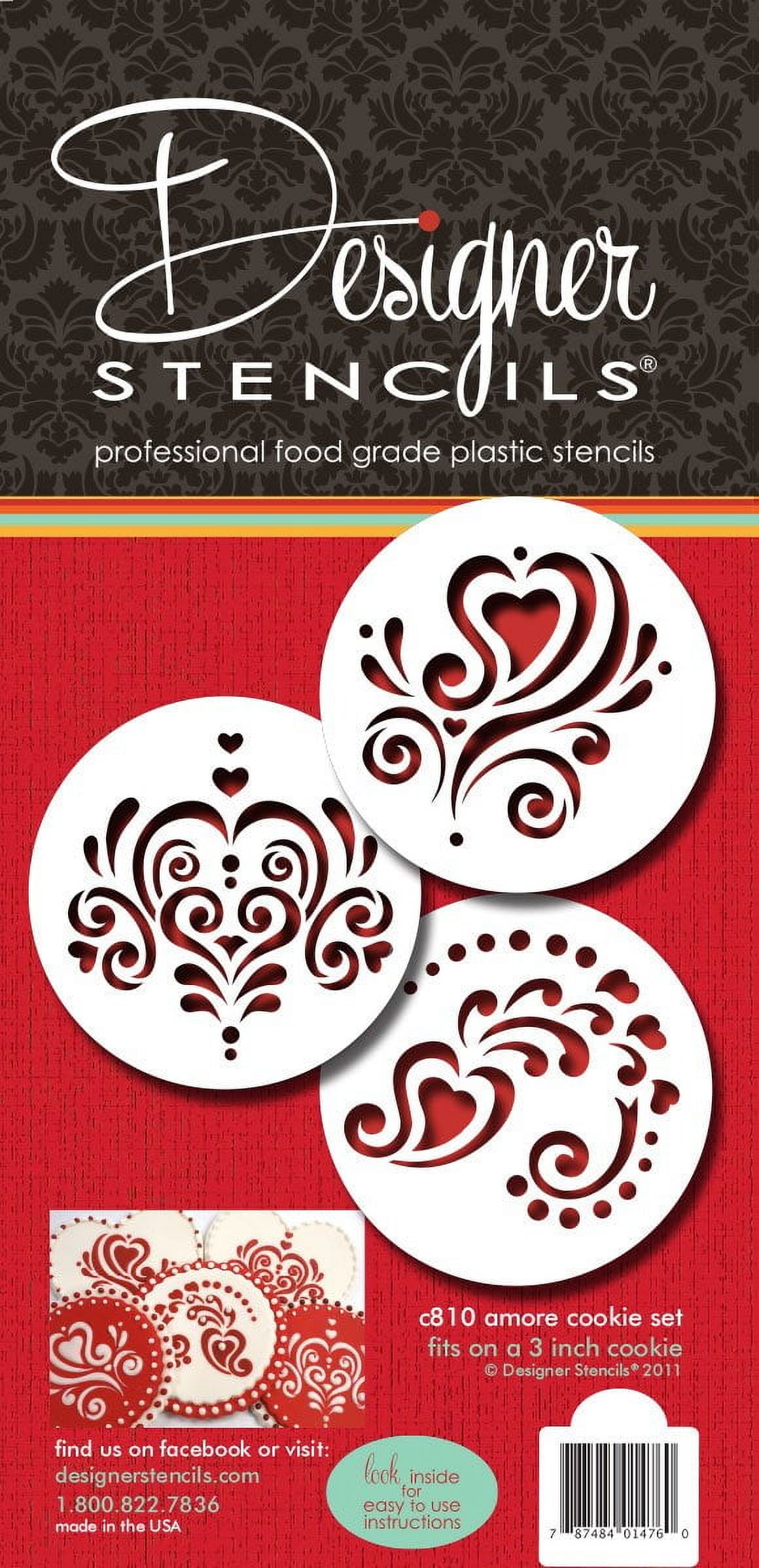 Designer Stencils Amore Cookie Stencil Set, Beige/Semi-Transparent ...