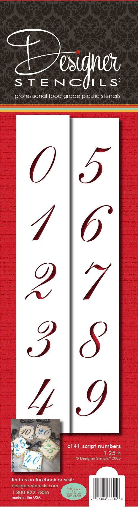 Designer Stencils 1.25 Inch Script Numbers Cake Stencils, Beige/semi ...