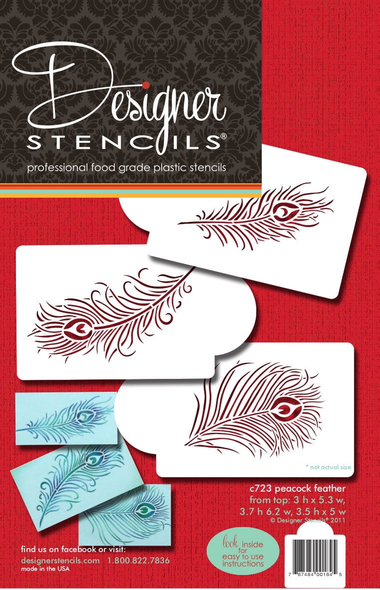 Designer Stencils Peacock Feather Cake Stencil Set, Beige/semi ...