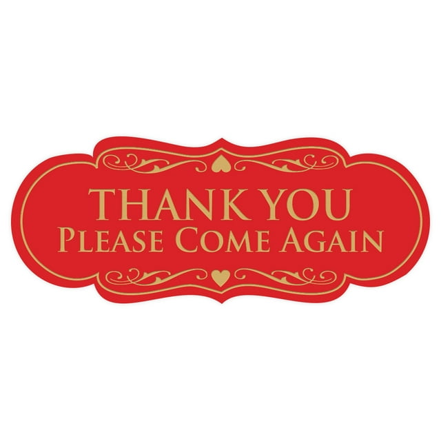 Designer THANK YOU Please Come Again Sign - Red / Gold - Small ...