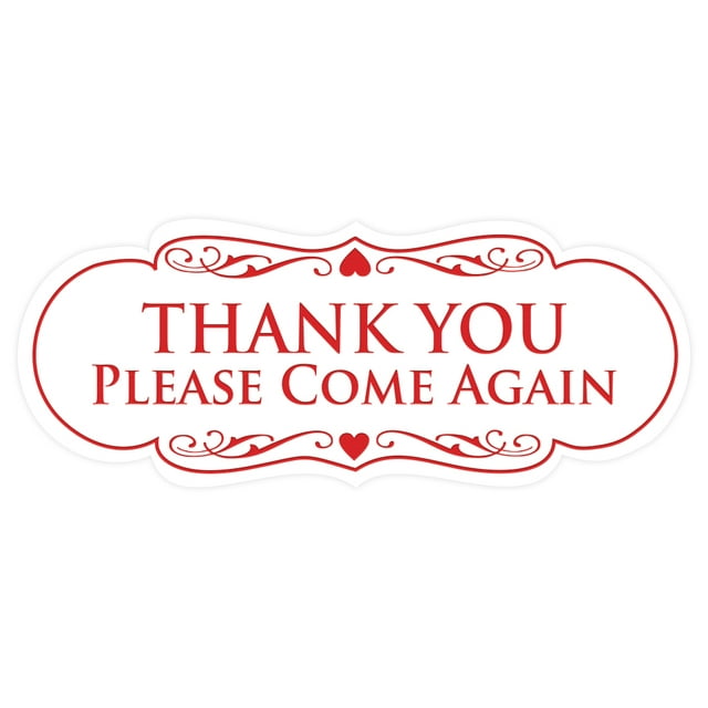 Designer THANK YOU Please Come Again Sign - White / Red - Small ...