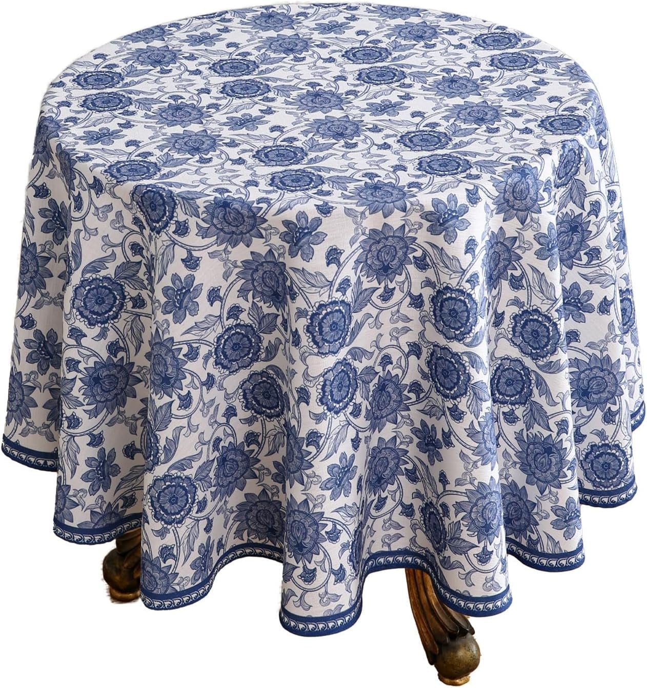 Designer Vintage French Round Table Cloth,Linen Durable Blue Paisley ...