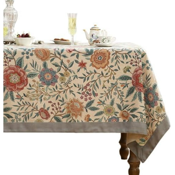 Designer Vintage Linen Long Rectangle Tablecloth,William Morris Floral ...