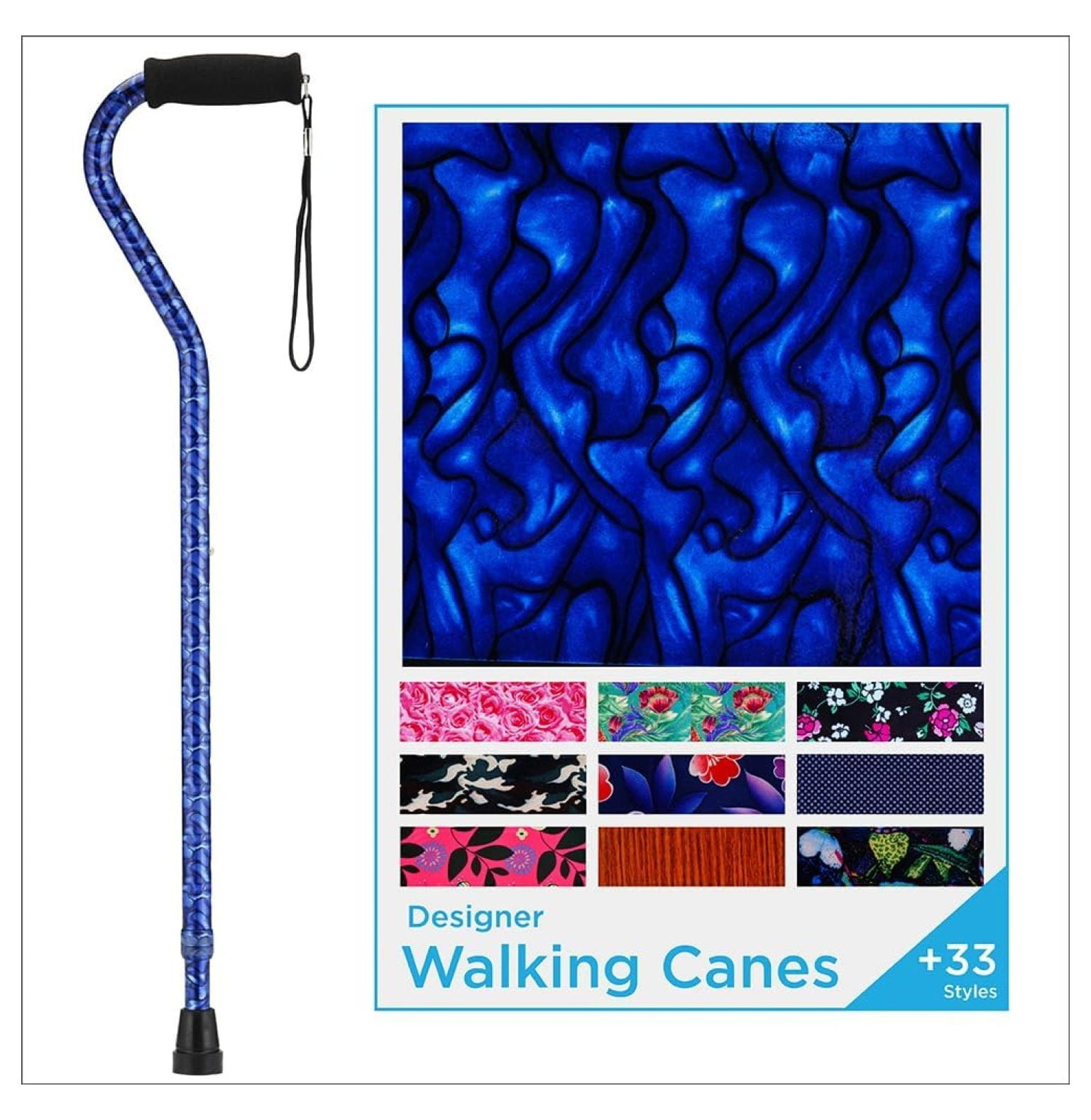 Designer Walking Cane with Offset Handle, Lightweight Adjustable Cane ...