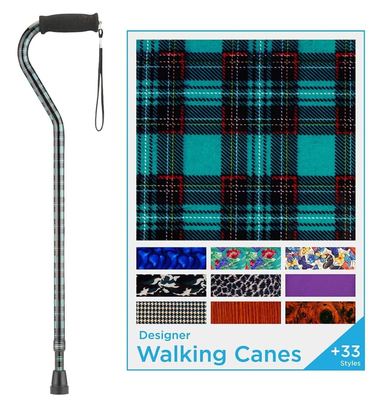 Designer Walking Cane with Offset Handle, Lightweight Adjustable Cane ...