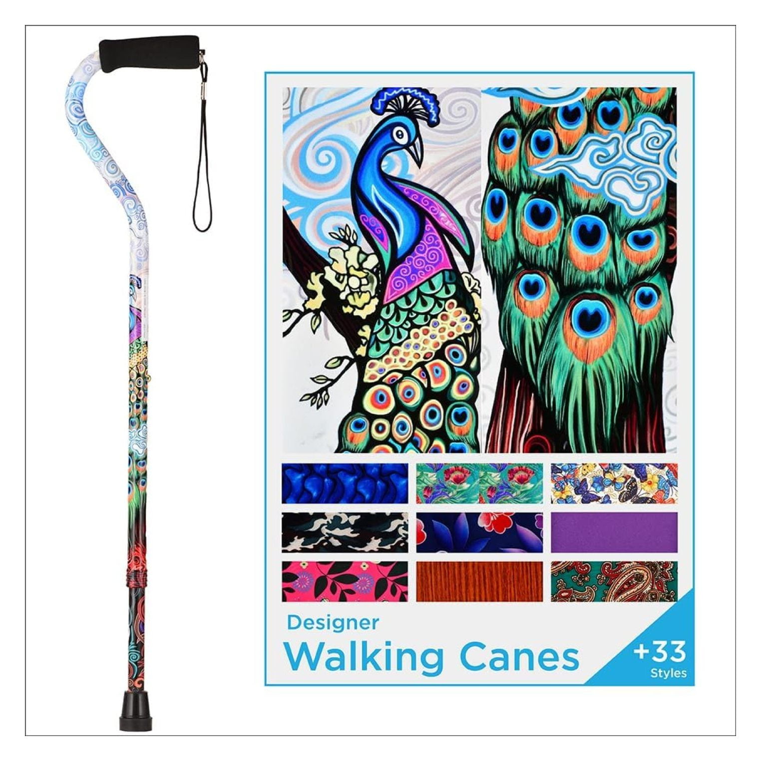Designer Walking Cane with Offset Handle, Lightweight Adjustable Cane ...