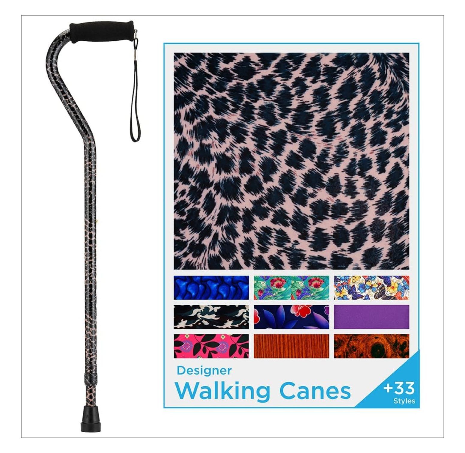 Designer Walking Cane with Offset Handle, Lightweight Adjustable ...