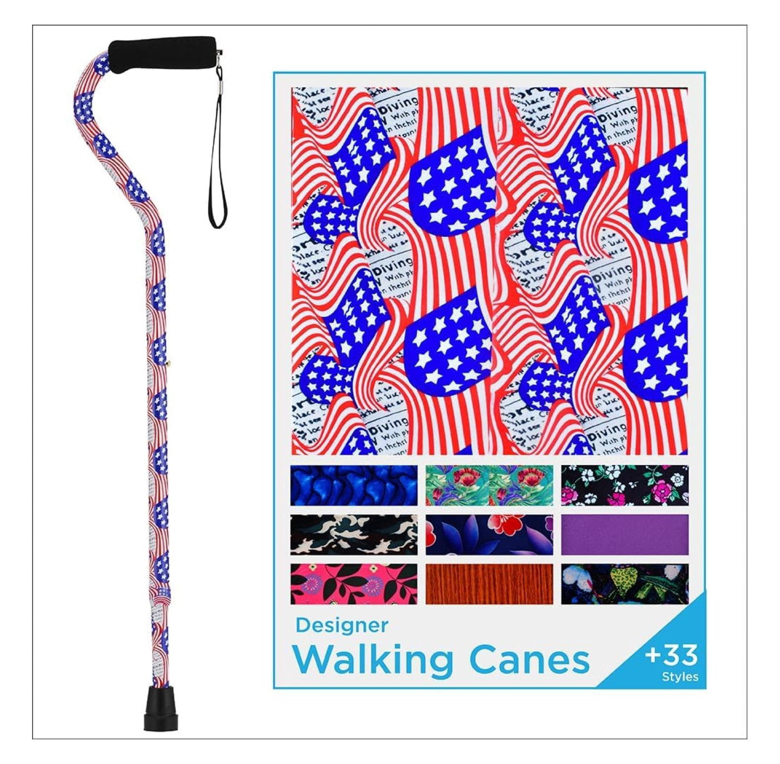 Designer Walking Cane with Offset Handle, Lightweight Adjustable ...