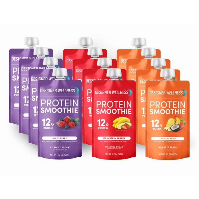 Designer Wellness Protein Smoothie, 12 Count Variety Pack, Real Fruit ...