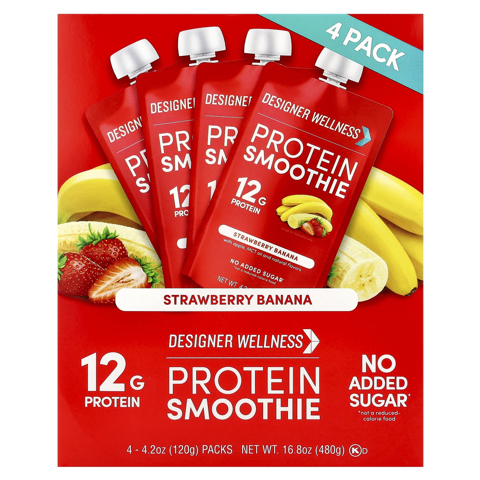 Designer Wellness Protein Smoothie, Strawberry Banana, 4 Packs, 4.2 oz ...