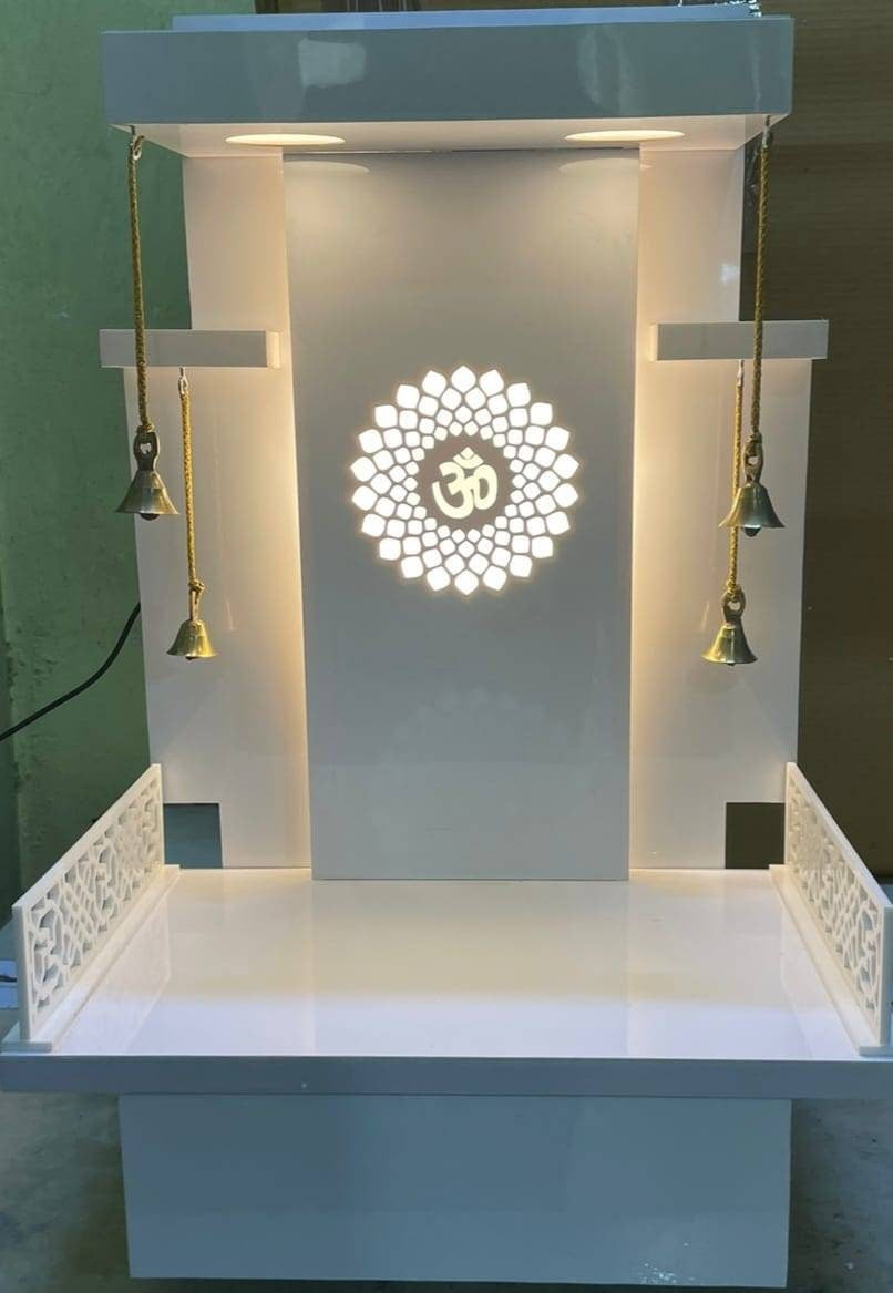 Designer White Wooden Customized Temple with LED Light for Home and ...