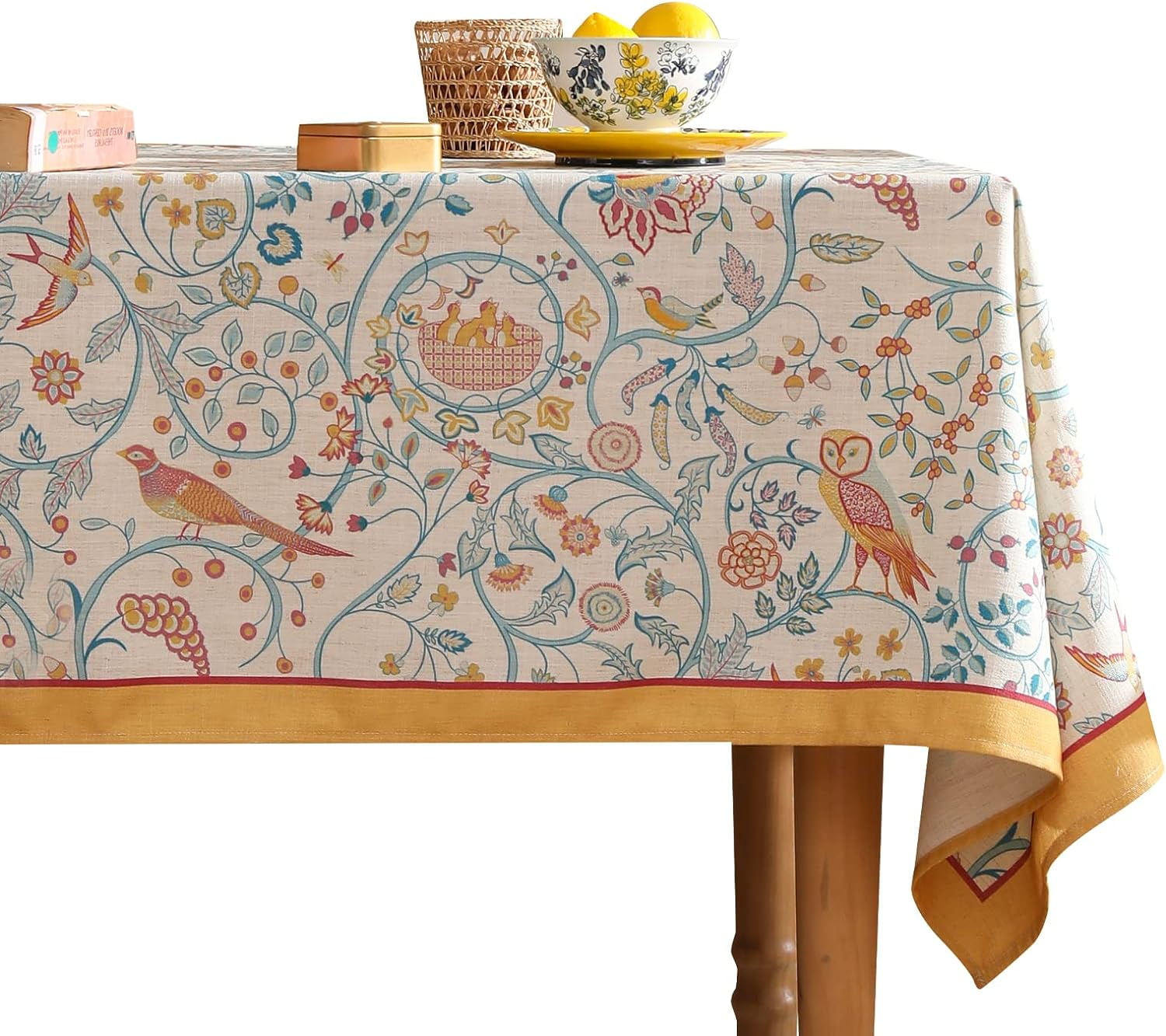 Designer Yellow French Spring Summer Tablecloth, Rustic Linen Floral ...