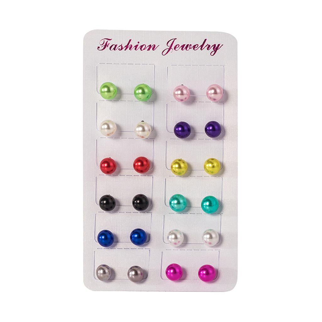 Designice 12 Pairs Assorted Multiple Stud Earrings Set for Women Round ...