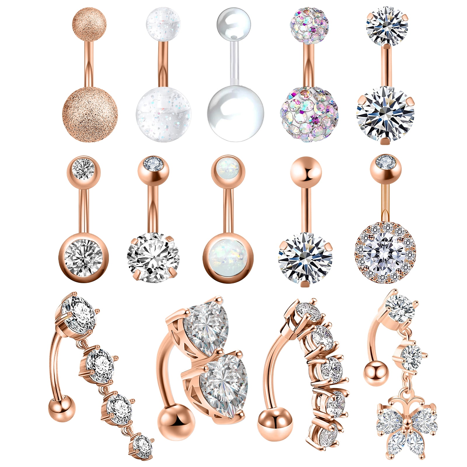 Designice 14G Belly Button Ring,Dangle Curved Navel Rings,Surgical ...