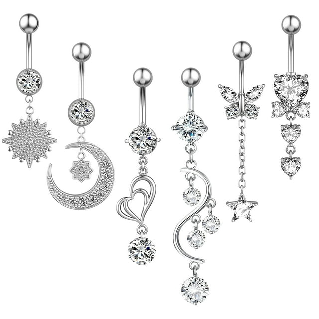 Designice 14G Belly Button Ring,Dangle Navel Rings,Mistletoe Piercing ...