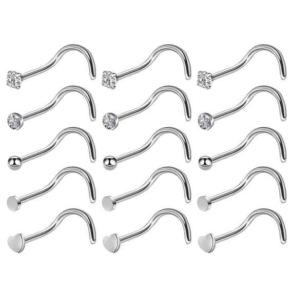 Designice 15 Pcs Nose Rings Mix Shaped Nose Studs 20G Cubic Zirconia ...