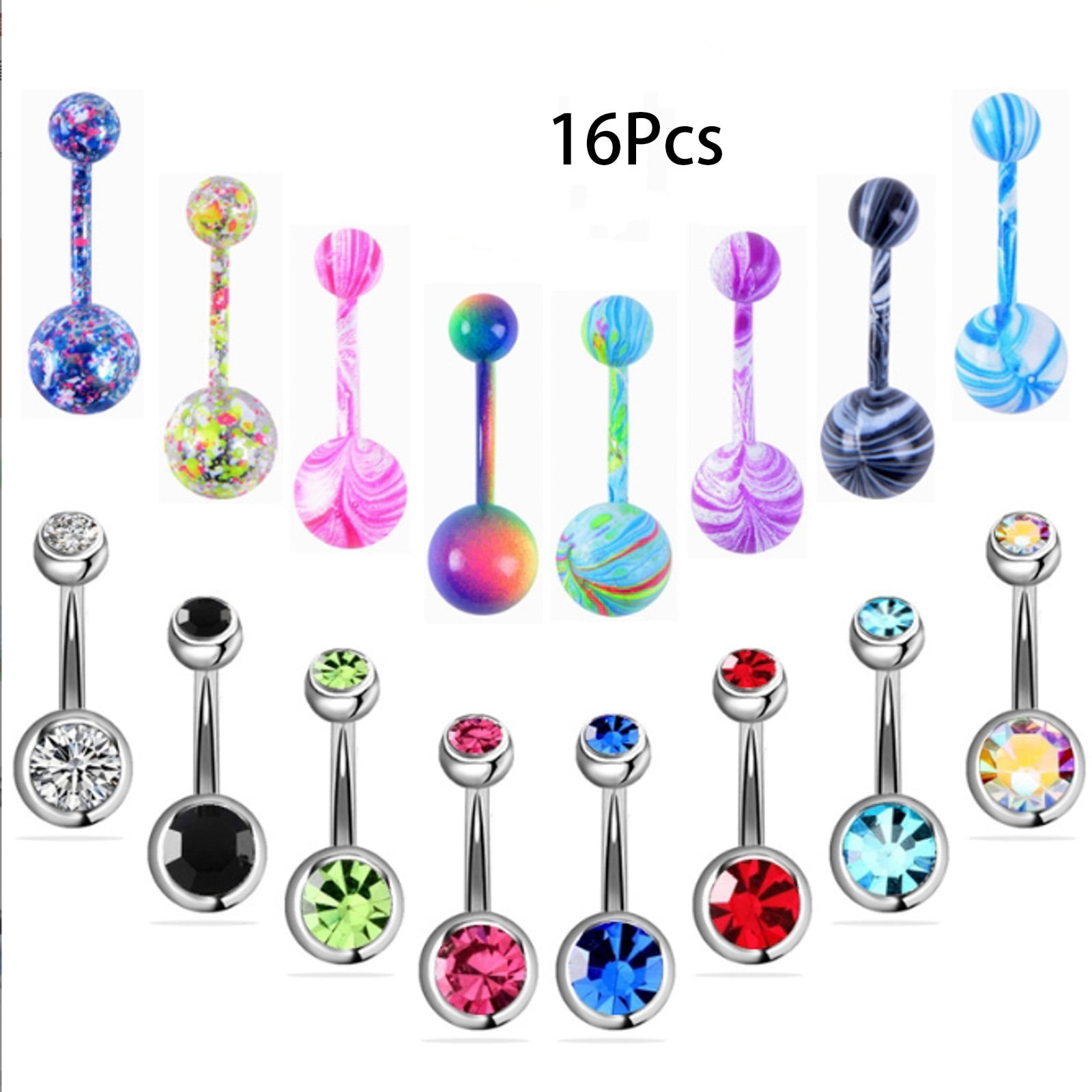 Designice 16Pcs Belly Rings,316L Surgical Steel Hypoallergenic Belly ...