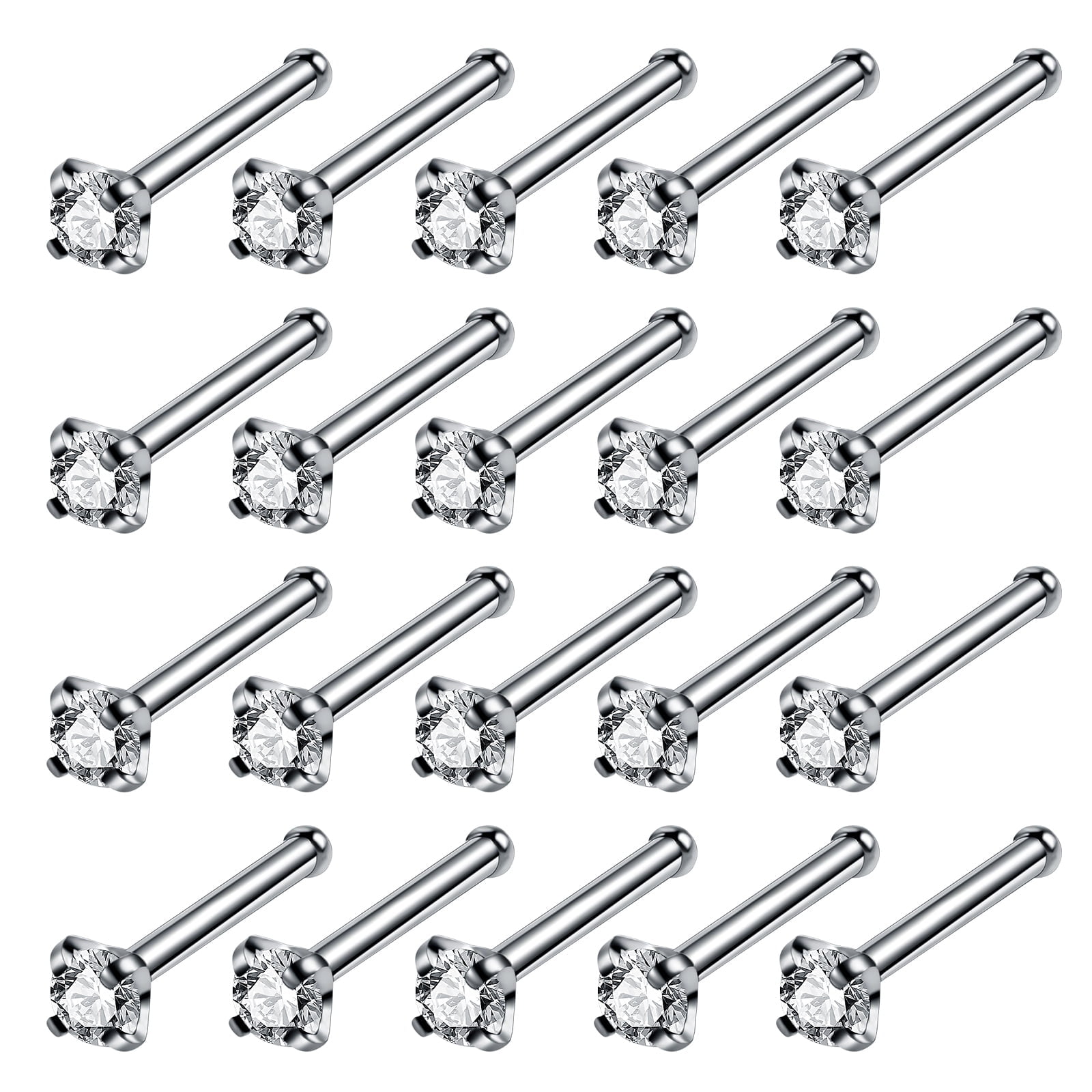 Designice 20Pcs Nose Rings 20G Nose Screws Rings Set Shiny Nose ...
