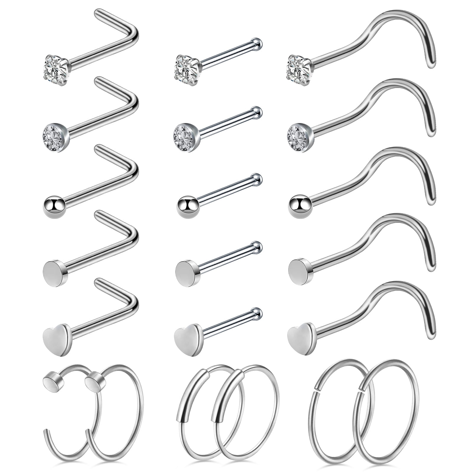 Designice 21Pcs Nose Rings L Shaped Nose Studs Hoop 20G Surgical Steel ...