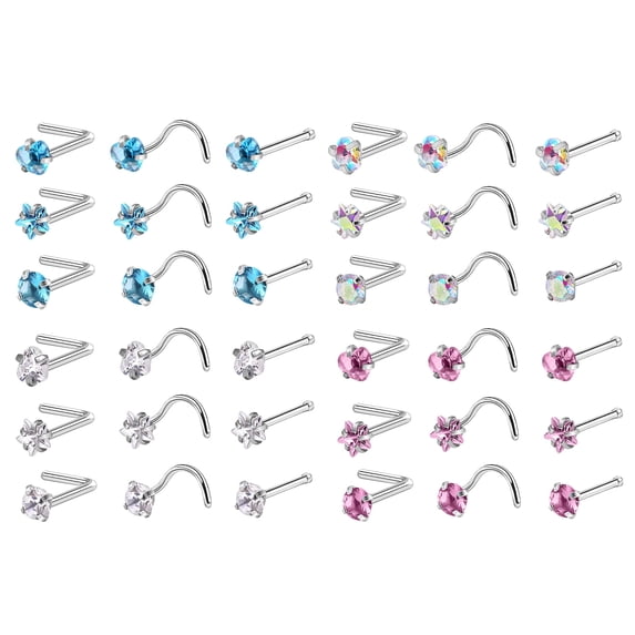 Designice 36Pcs Nose Rings 20G Nose Screws Rings Set Surgical Steel ...