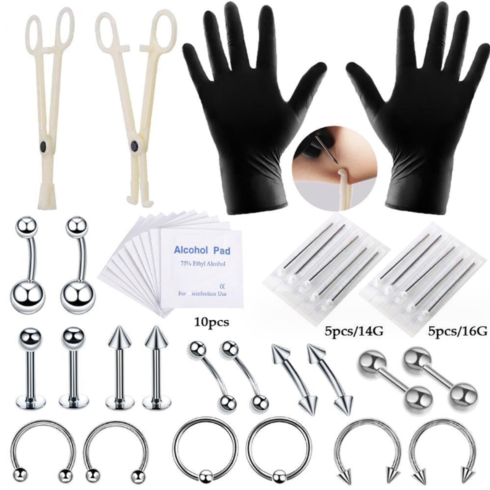 Designice 42Pcs Piercing Kit 316L Surgical Steel Piercing Tools Safe ...