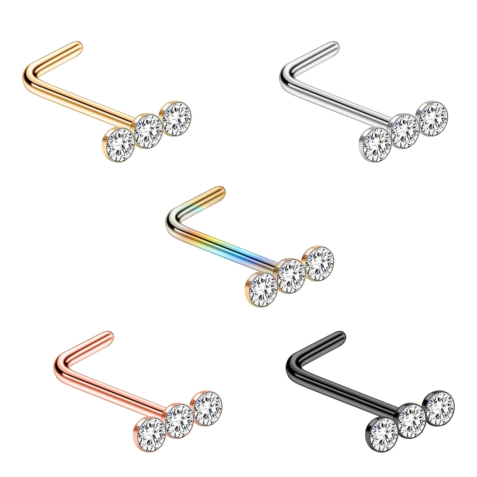Designice 5 Pcs Nose Rings L Shaped Nose Studs 20G Cubic Zirconia Nose ...