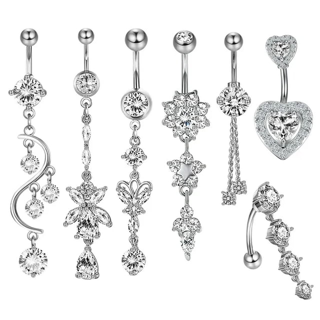 Designice 7Pcs Belly Button Ring 14G Long Belly Button Navel Rings ...