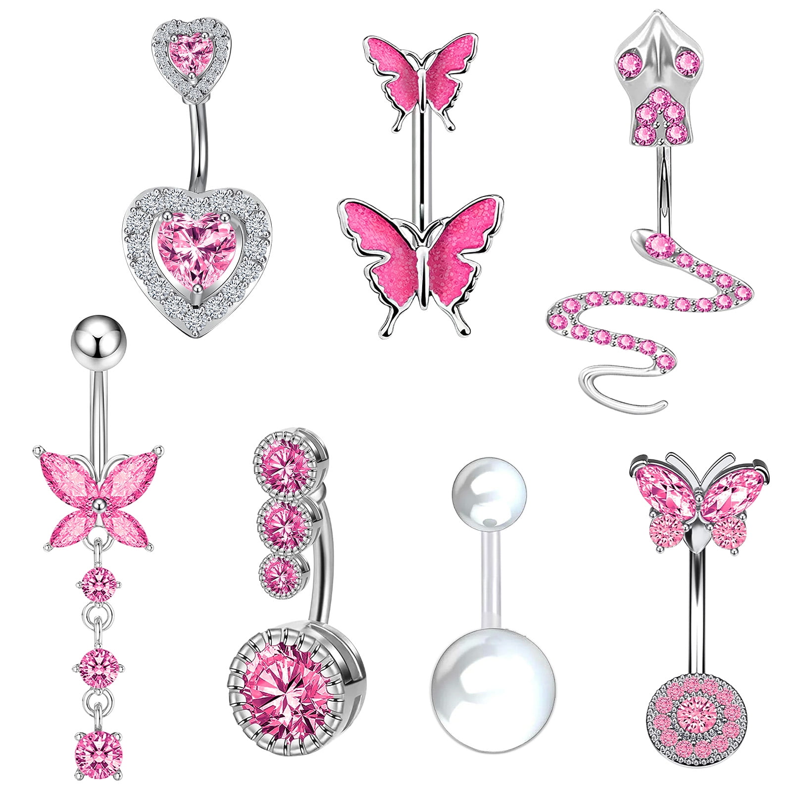 Designice 7Pcs Belly Button Ring Surgical Steel Belly Rings Shiny Belly ...